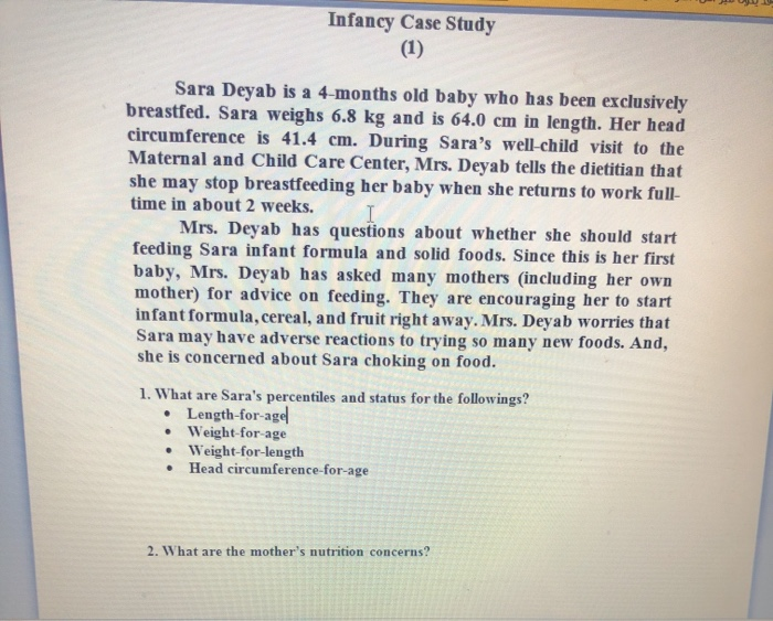 Solved Infancy Case Study (1) Sara Deyab is a 4-months old | Chegg.com