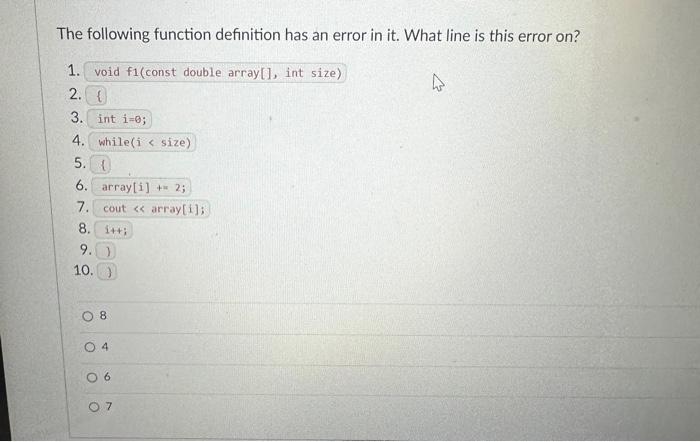 Solved The following function definition has an error in it. | Chegg.com