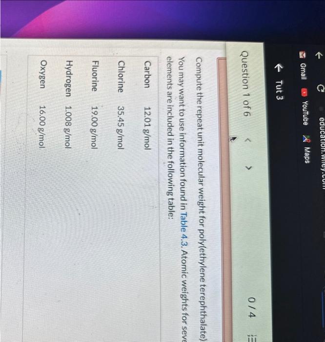 Solved Compute the repeat unit molecular weight for | Chegg.com