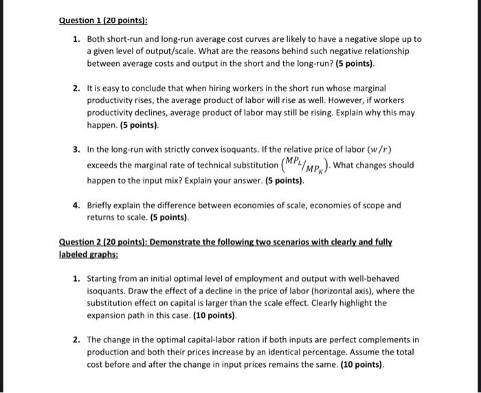Solved Question 1 (20 points): 1. Both short-run and | Chegg.com