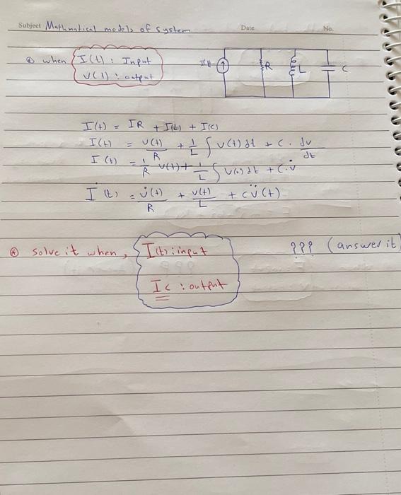 Solved (Control system) solve it when. (I(t):input, (c): | Chegg.com