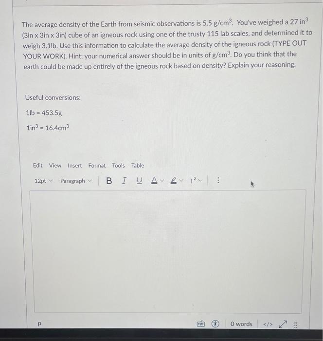 Solved The average density of the Earth from seismic | Chegg.com