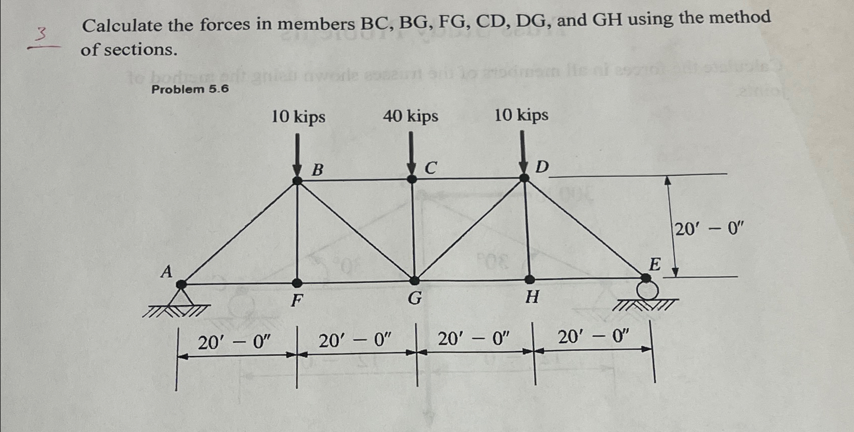 Solved 3 ﻿Calculate the forces in members BC, ﻿BG, ﻿FG, ﻿CD, | Chegg.com