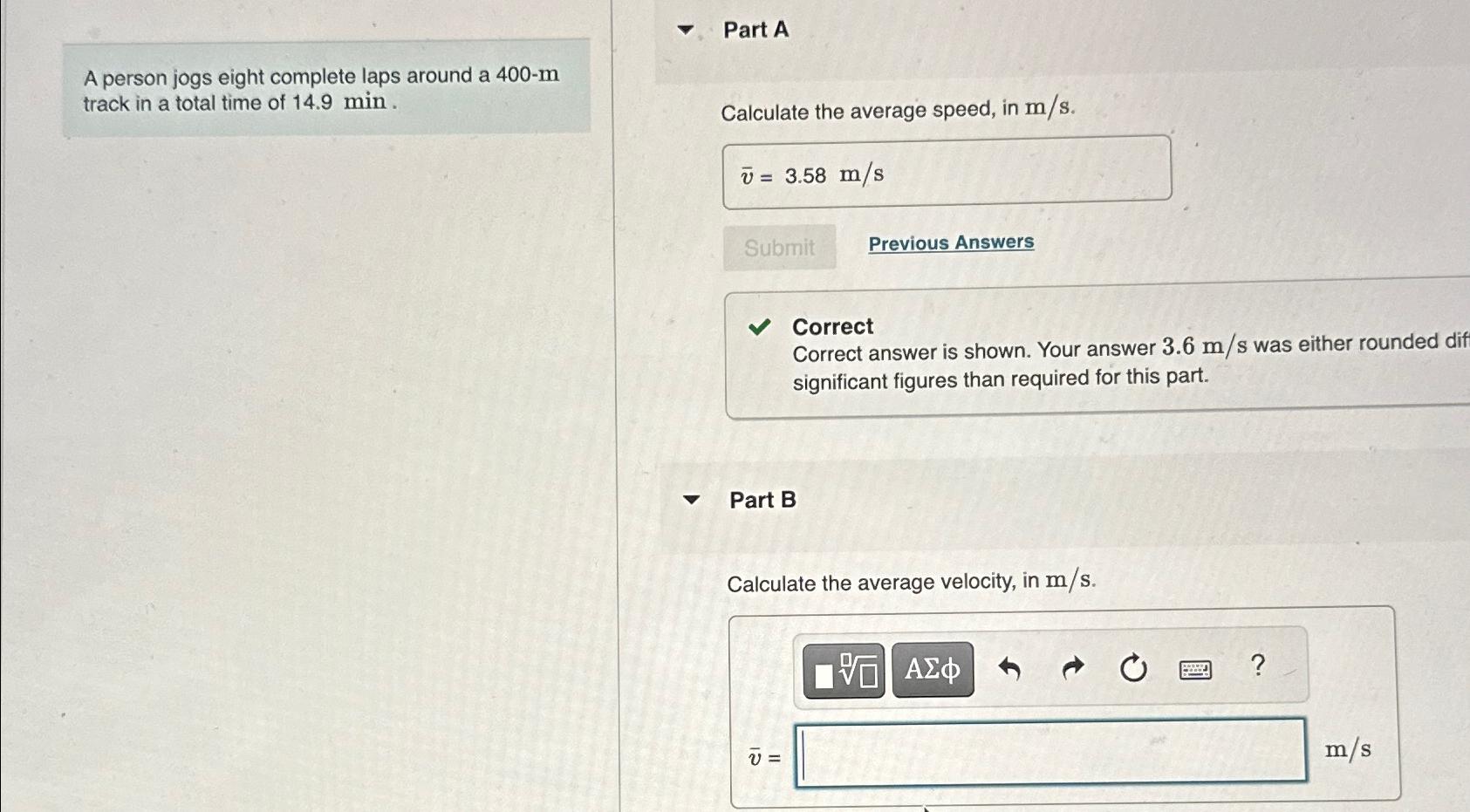 Solved Part AA person jogs eight complete laps around a | Chegg.com