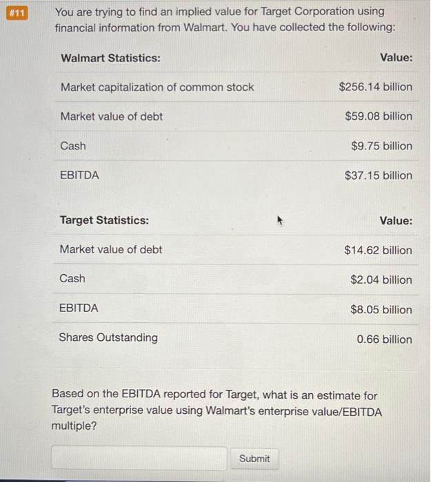 Solved \#11 You are trying to find an implied value for | Chegg.com