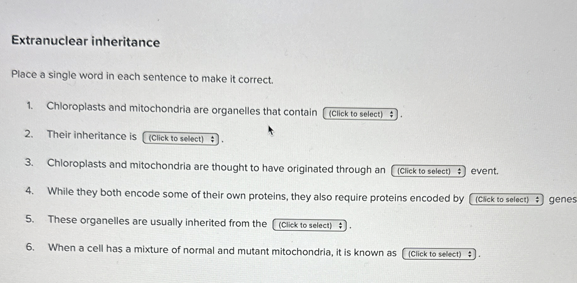 Solved Extranuclear inheritancePlace a single word in each | Chegg.com