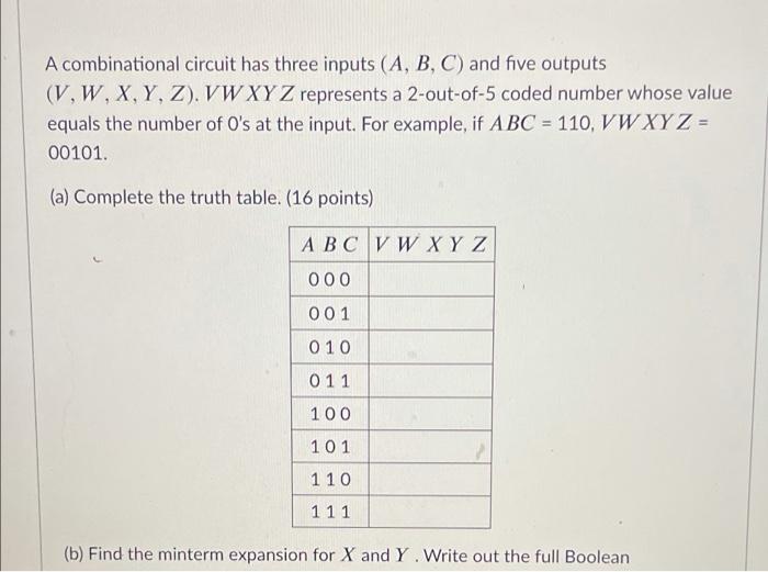 Solved A combinational circuit has three inputs (A, B, C) | Chegg.com