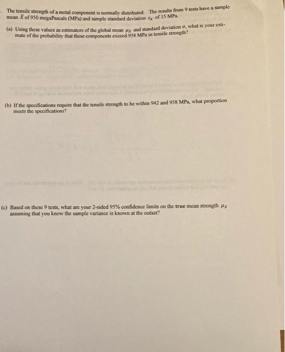 Solved mean 8 of 950 megaPascals (MPa) and sample standard | Chegg.com