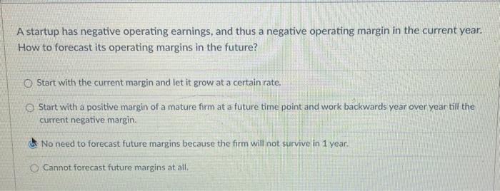 Solved A startup has negative operating earnings, and thus a | Chegg.com