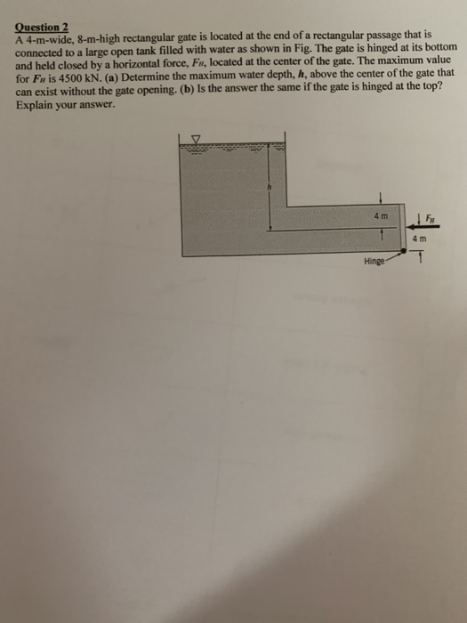 Solved Question 2 A 4-m-wide, 8-m-high rectangular gate is | Chegg.com