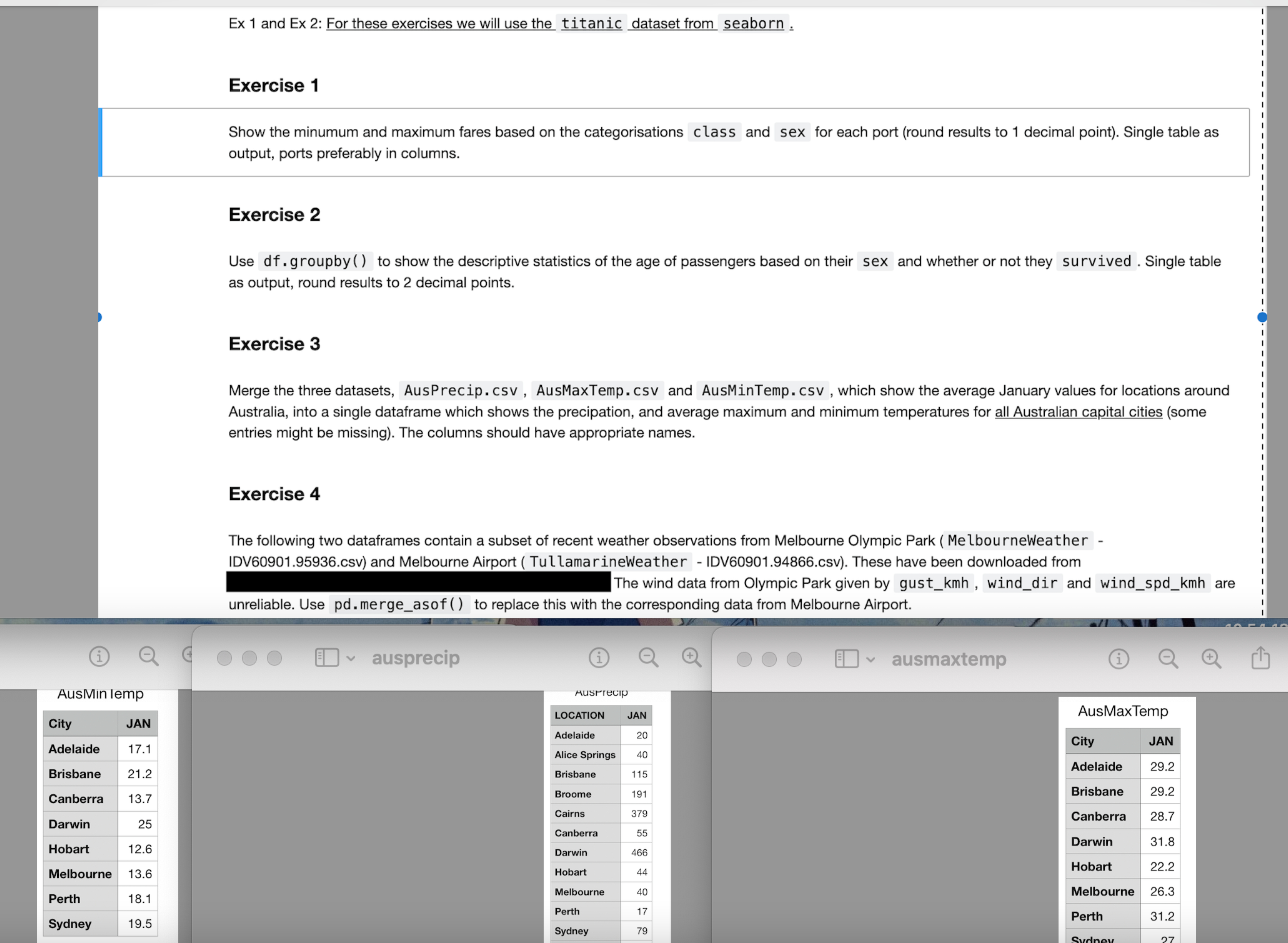 Solved Ex 1 ﻿and Ex 2: For these exercises we will use the | Chegg.com