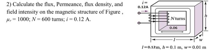 Solved 0.12A 2) Calculate the flux, Permeance, flux density, | Chegg.com