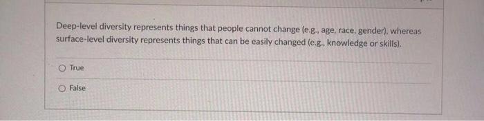Solved Deep-level diversity represents things that people | Chegg.com