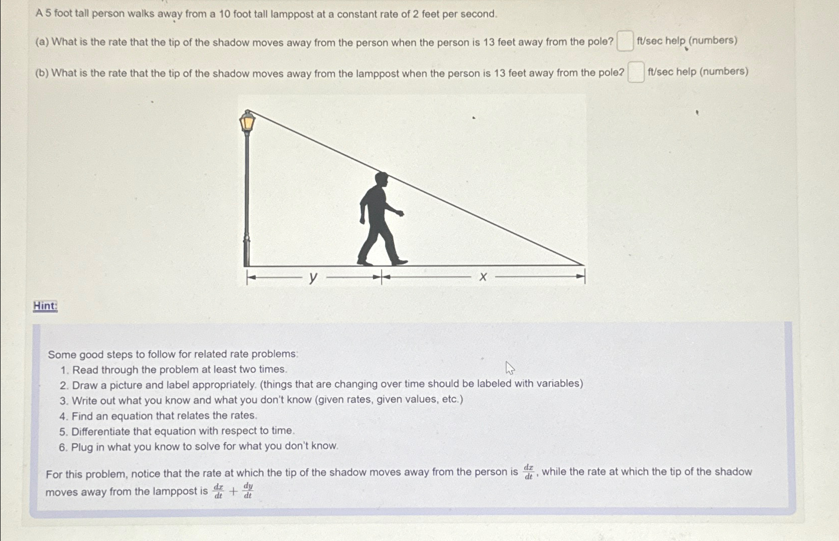 Solved A 5 ﻿foot tall person walks away from a 10 ﻿foot tall | Chegg.com