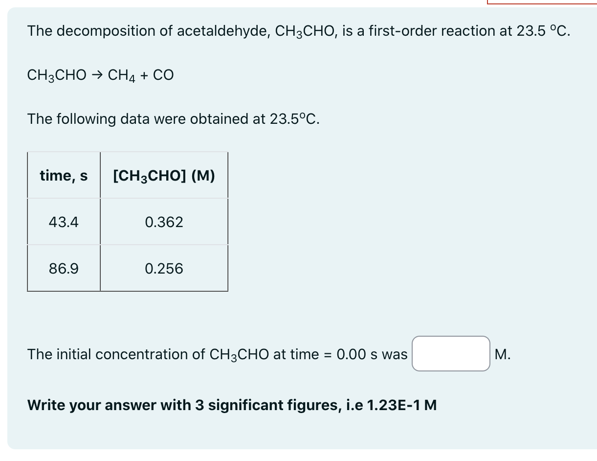Solved The decomposition of acetaldehyde, CH3CHO, is a | Chegg.com