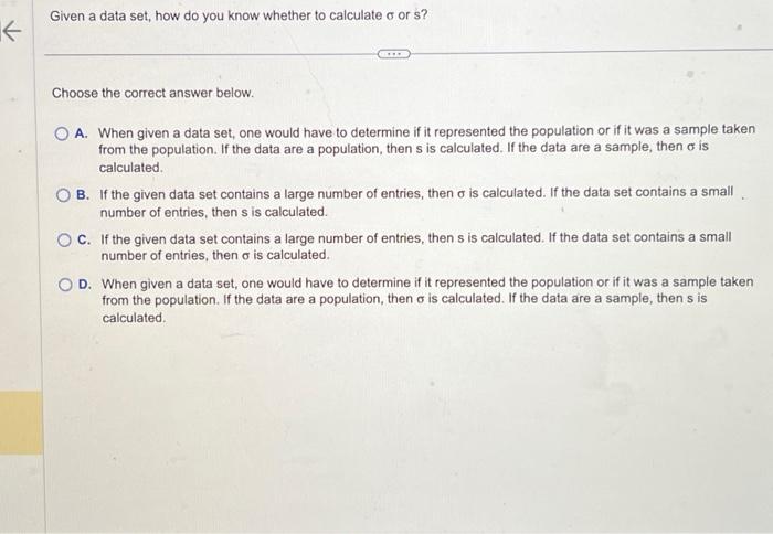 Solved Given a data set, how do you know whether to | Chegg.com