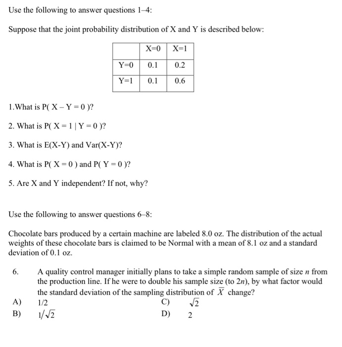 Solved Use the following to answer questions 1-4: Suppose | Chegg.com