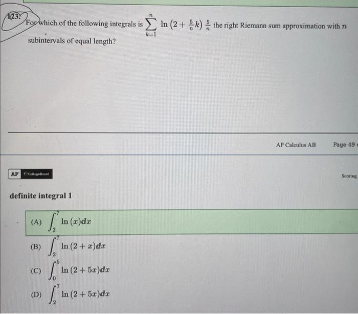 Solved 123. Foy which of the following integrals is | Chegg.com