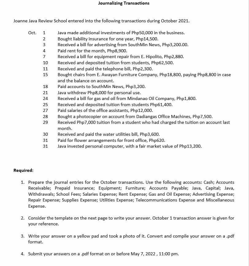 Solved Joanne Java Review School General Journal For the | Chegg.com