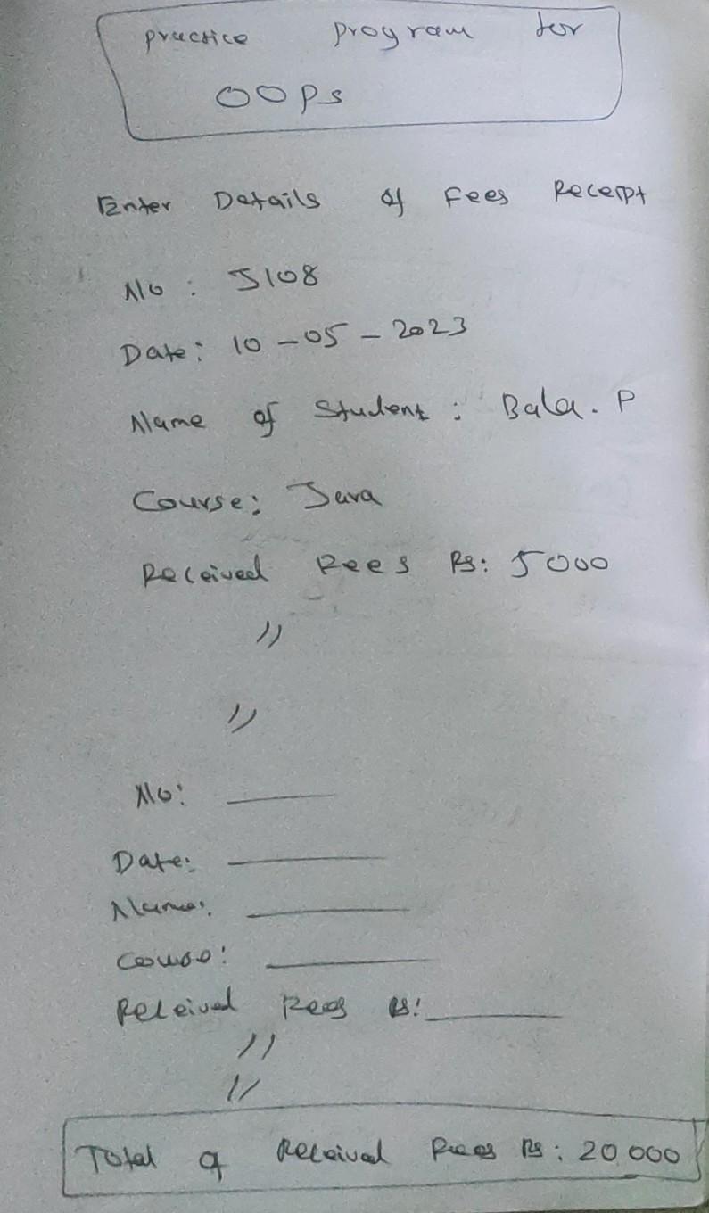 java program Enter details of fees | Chegg.com