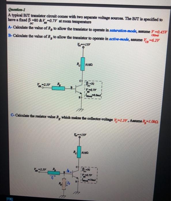 Solved Dc Question 1 A Typical Bjt Transistor Circuit Comes