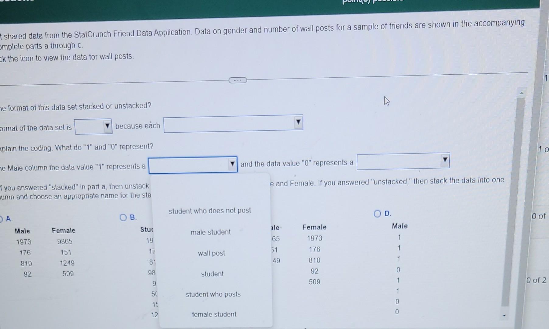 Solved > > > A student shared data from the StatCrunch | Chegg.com