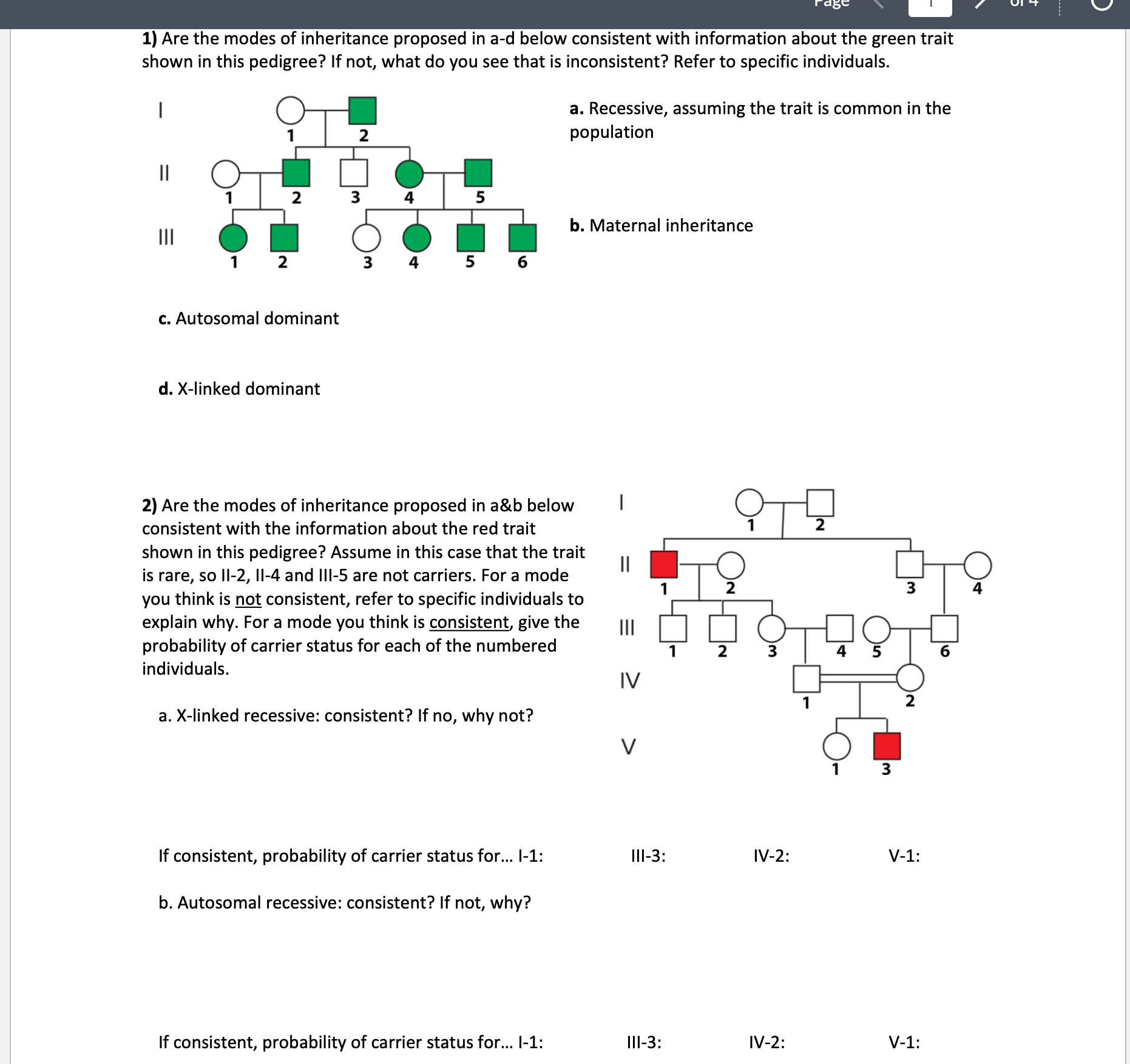 Solved 1) ﻿Are the modes of inheritance proposed in a-d | Chegg.com