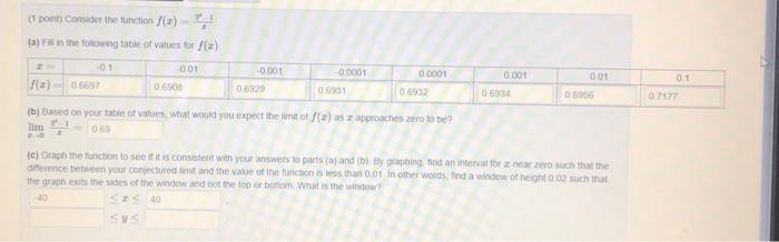 Solved (1 point) Consuder the function f(x)=xx−1 (a) Fil in | Chegg.com