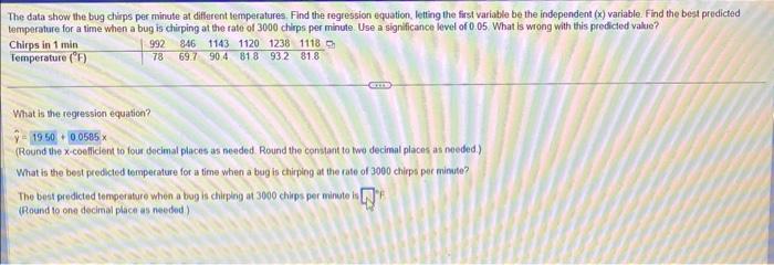 Solved The data show the bug chirps per minute at different | Chegg.com