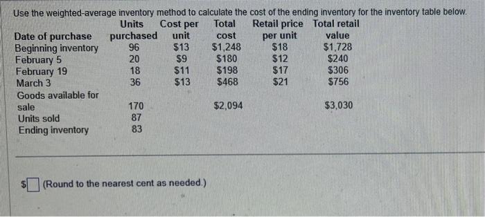 Solved (Round to the nearest cent as needed.) | Chegg.com