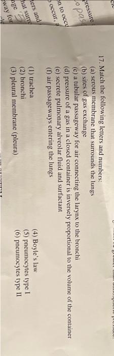 Solved 17. Match the following letters and numbers: (a) | Chegg.com