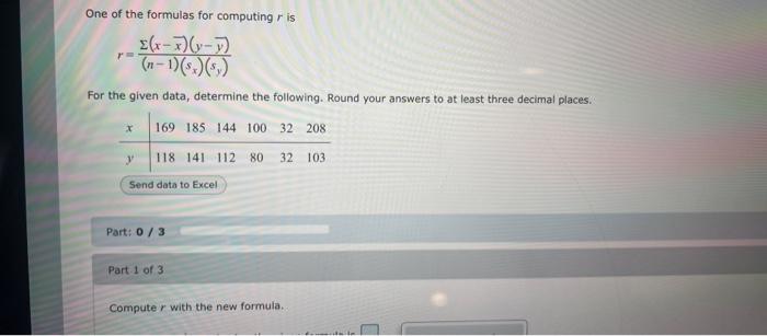 Solved One of the formulas for computing r is | Chegg.com
