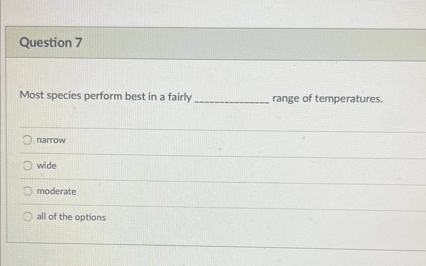 Solved Question 7Most species perform best in a fairly. | Chegg.com
