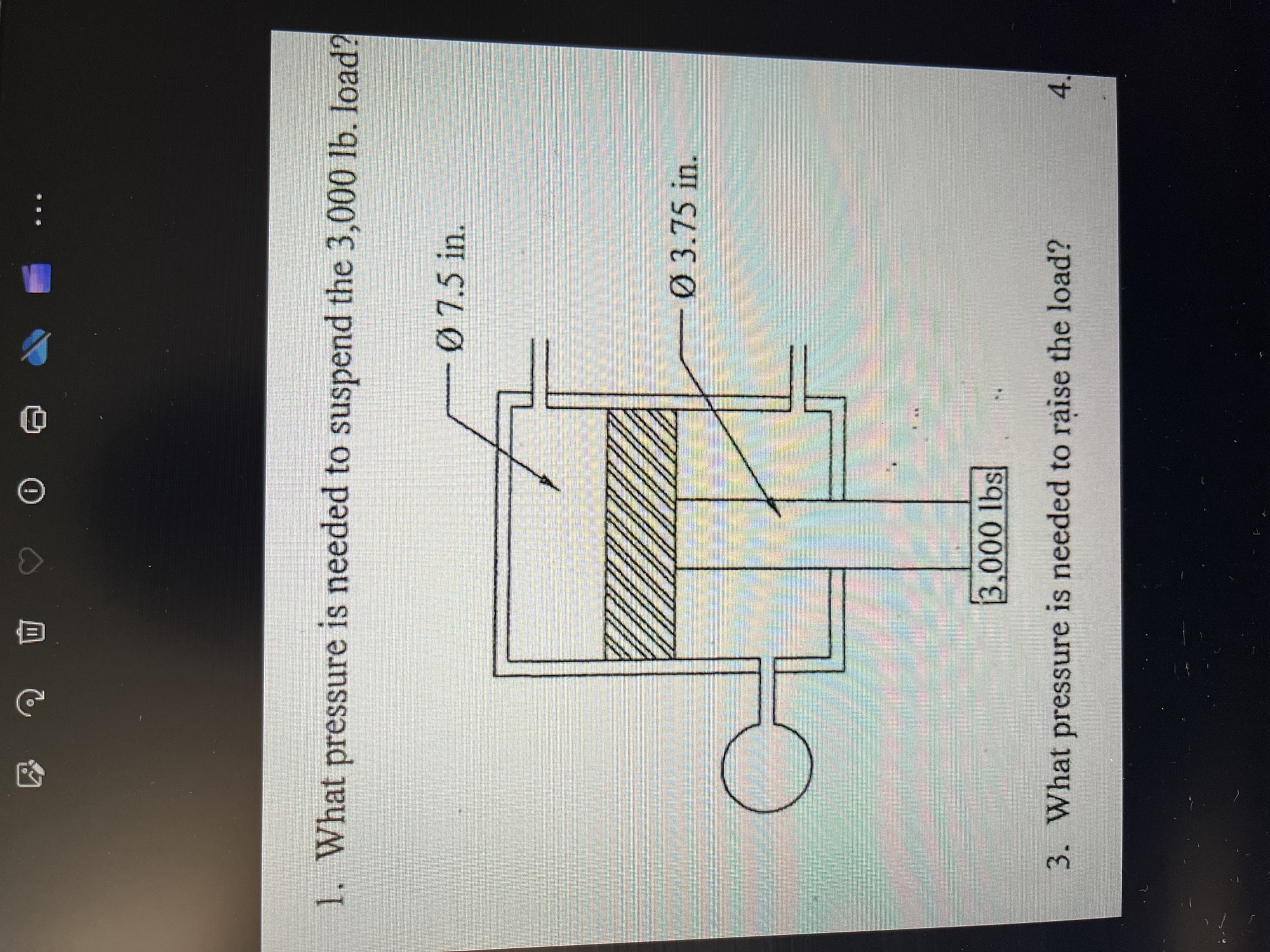 Solved What pressure is needed to suspend the 3,000lb. | Chegg.com