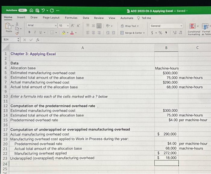 Solved The first step of putting the formulas into the Excel | Chegg.com