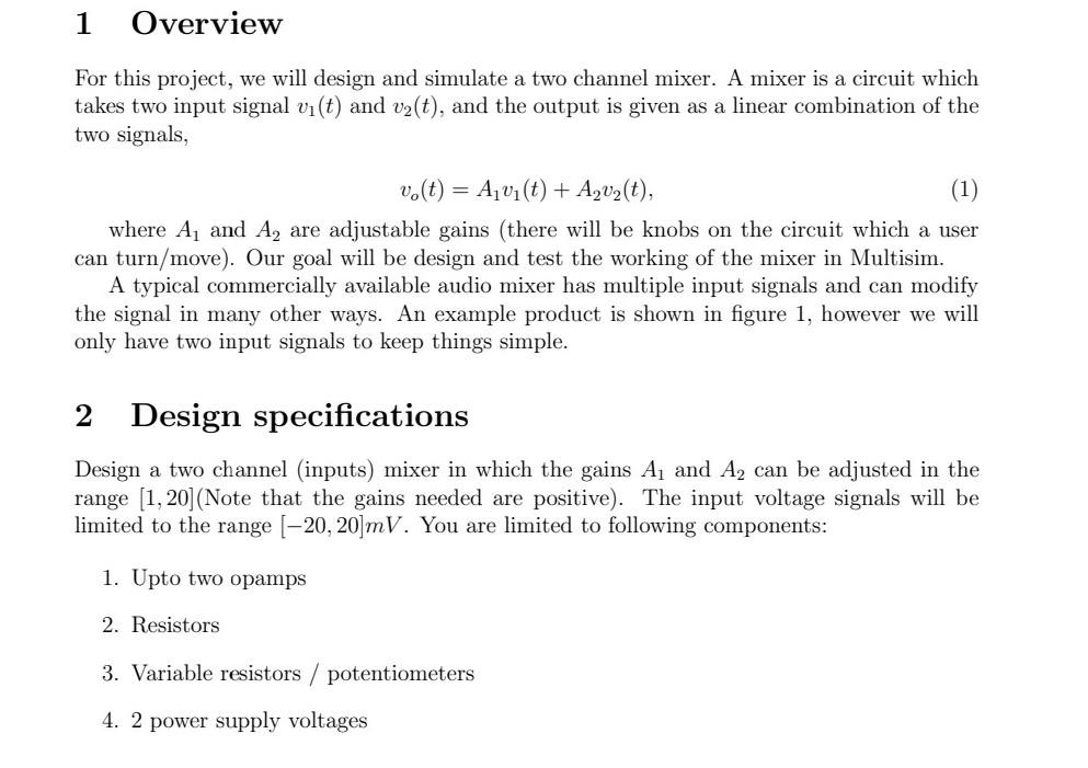 Solved 1 Overview For This Project We Will Design And Chegg