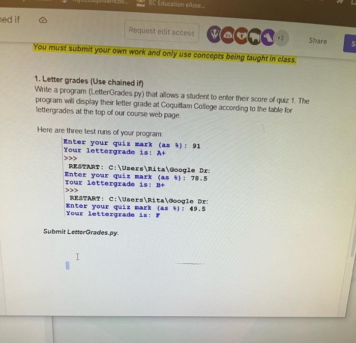Solved 1. Letter grades (Use chained if) Write a program | Chegg.com