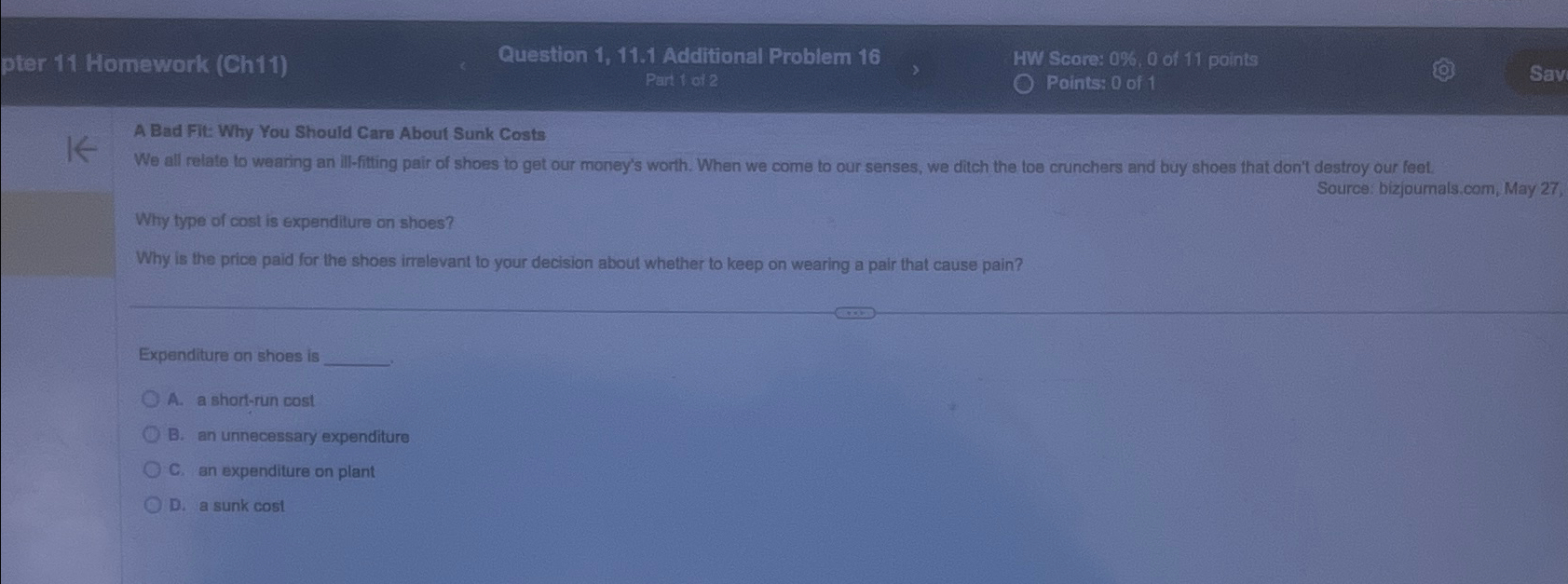 Solved pter 11 ﻿Homework (Ch11)Question 1, 11.1 ﻿Additional | Chegg.com