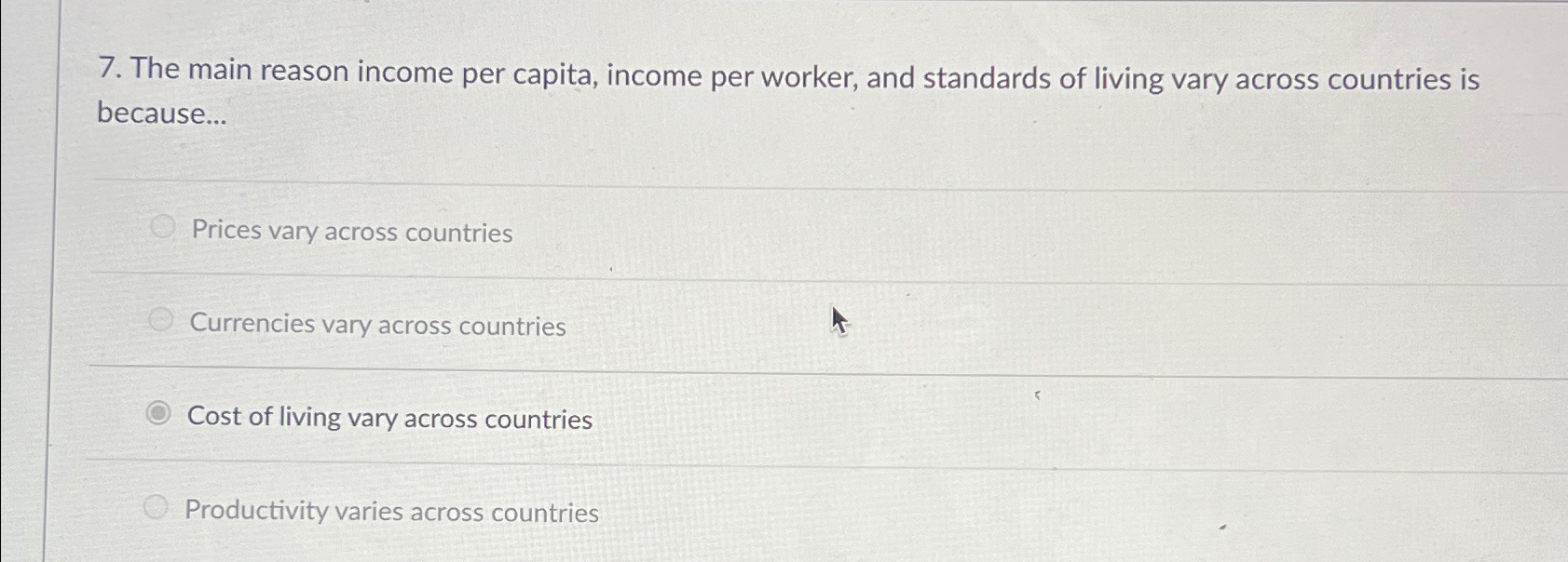 Solved The main reason income per capita, income per worker, | Chegg.com