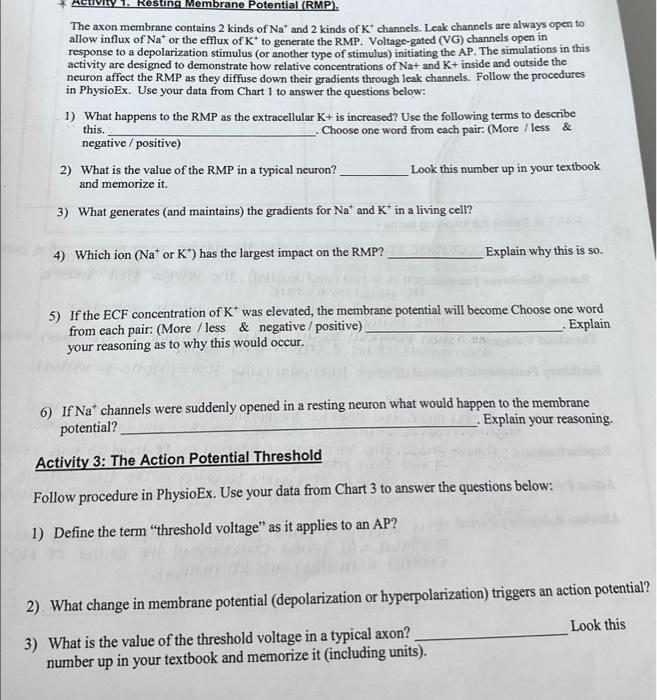 Solved 1. Resting Membrane Potential (RMP). The axon | Chegg.com