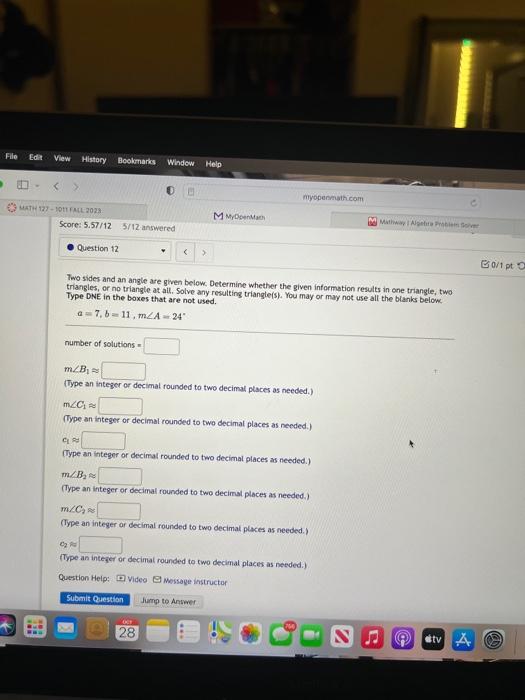 Solved Two sides and an angle are given below. Determine | Chegg.com