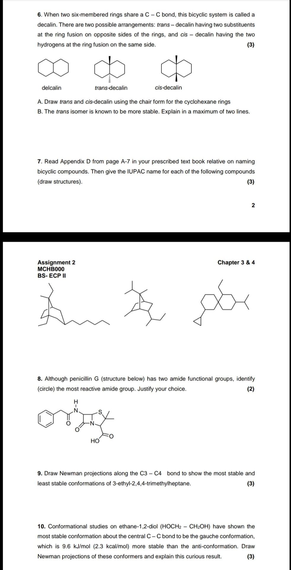 Solved 6. When two six-membered rings share a C-C bond, this | Chegg.com
