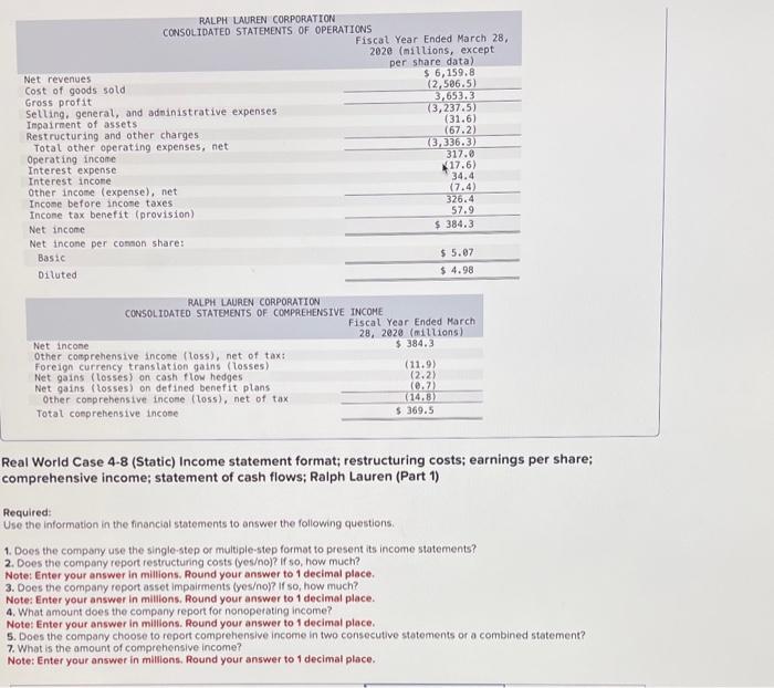 Solved Real World Case 4-8 (Static) Income statement format; | Chegg.com