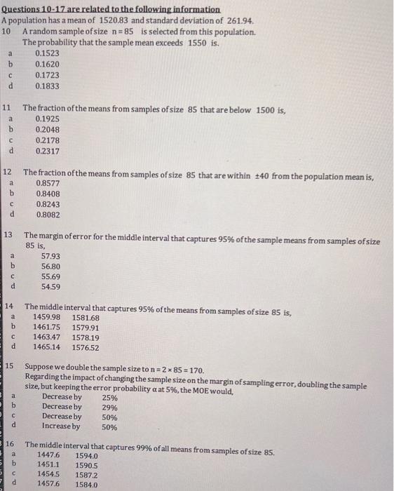 Solved Questions 10−17 are related to the following | Chegg.com