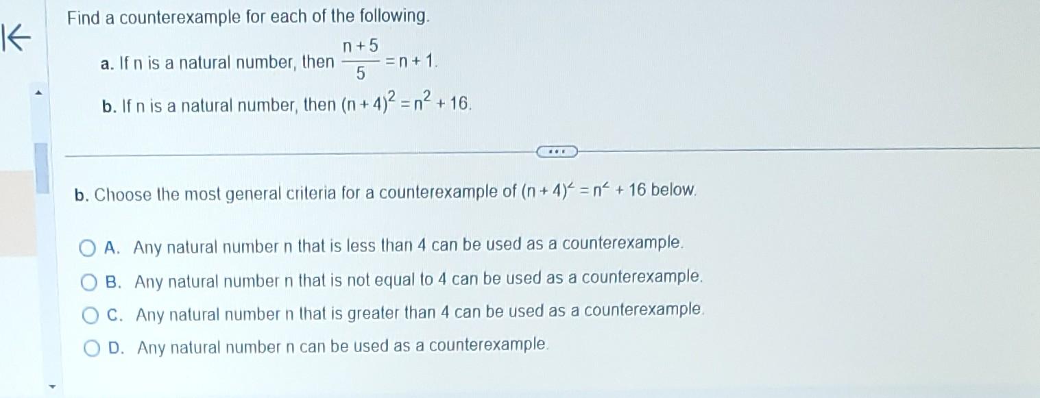 Solved Find a counterexample for each of the following. a. | Chegg.com