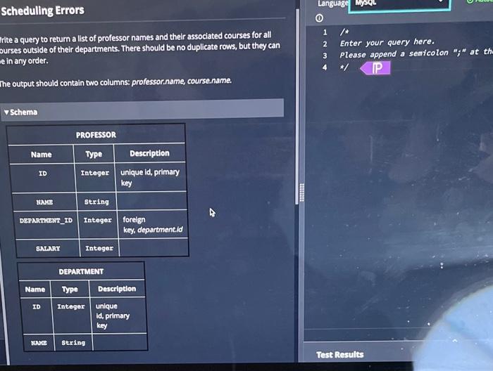 Solved Scheduling Errors Irite a query to return a list of | Chegg.com
