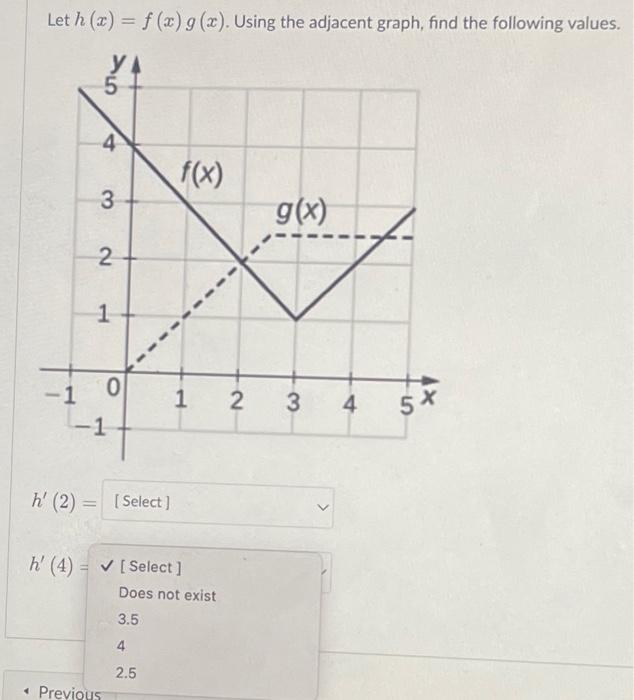 Solved Let h(x)=f(x)g(x). Using the adjacent graph, find the | Chegg.com