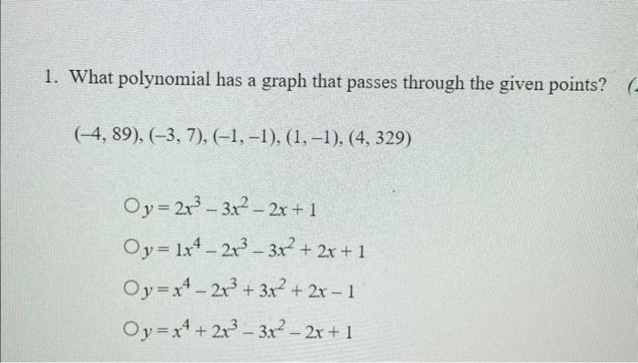 Solved 1. What polynomial has a graph that passes through | Chegg.com