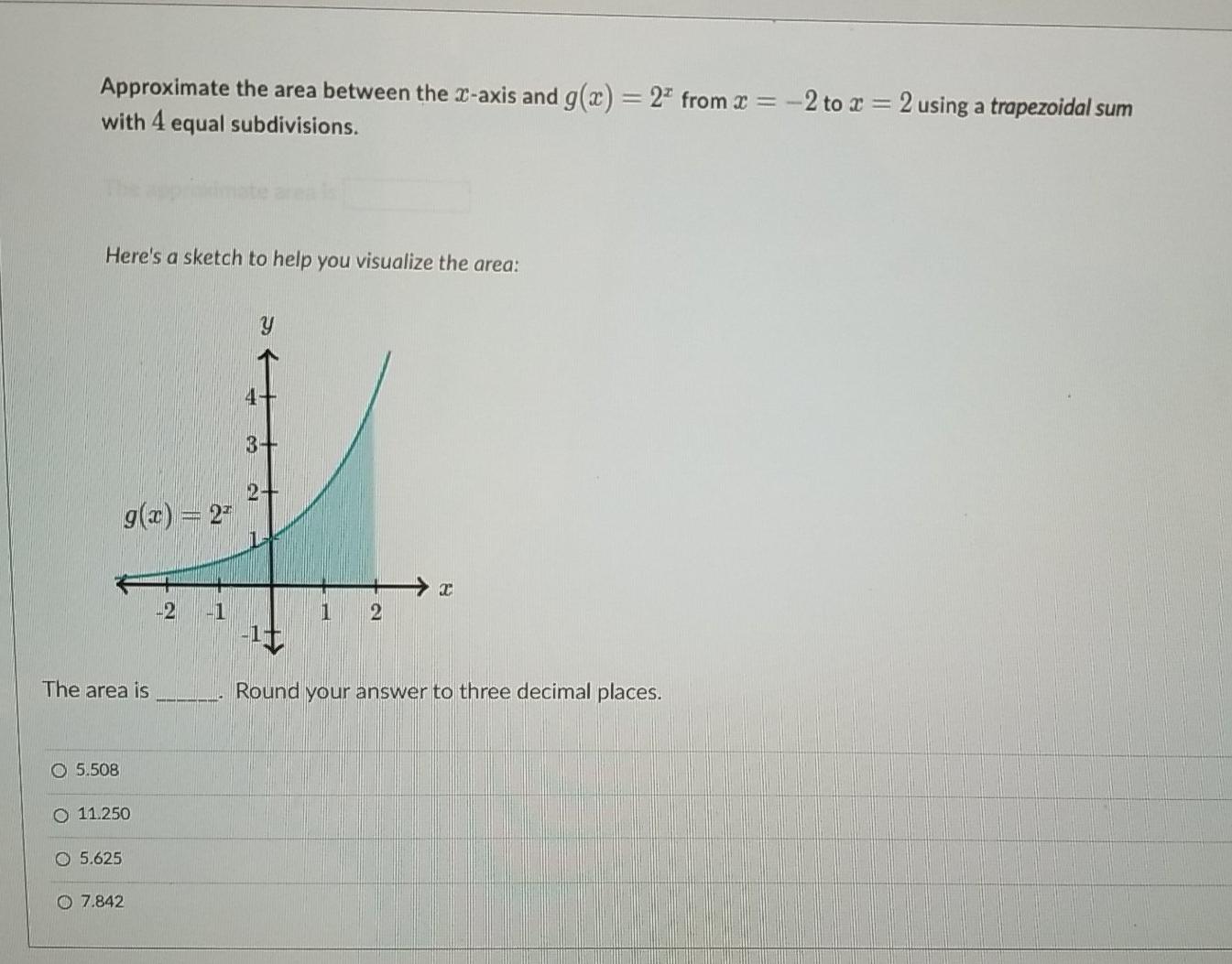Solved Approximate the area between the x-axis and g(x) = 2 | Chegg.com