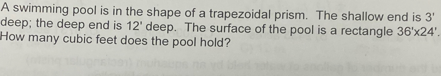 Solved A swimming pool is in the shape of a trapezoidal | Chegg.com
